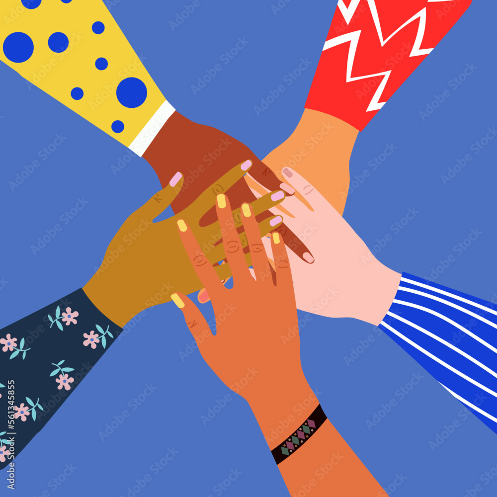 Vetor de Group of people putting their hands together on each other ...
