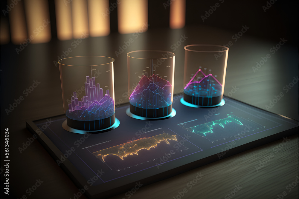 Business economic charts with light effects, neon. Abstract neon ...