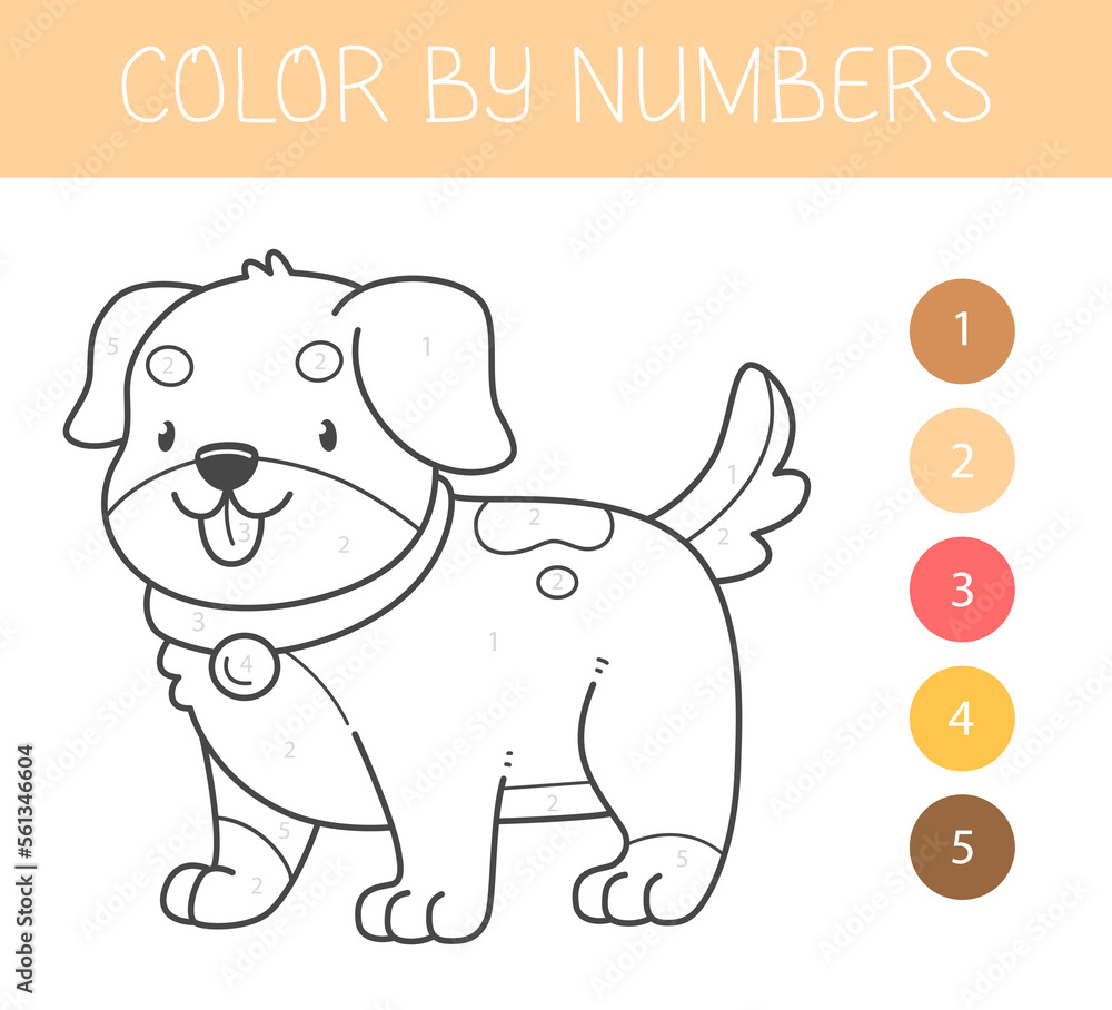 Color by numbers coloring book for kids with a dog. Coloring page with ...
