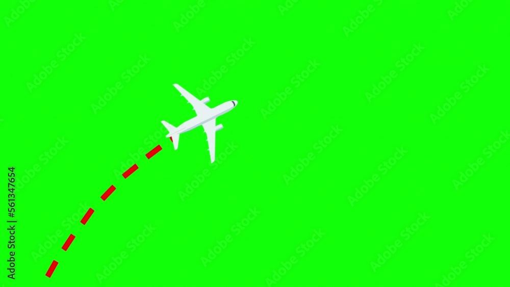 Airplane flying on green screen, leaving dotted line path template, 4k ...