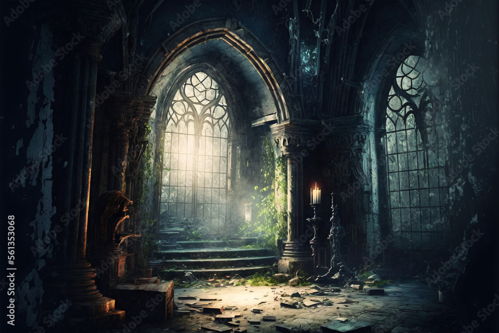 a creepy abandoned room in an abandoned castle, generated with ...