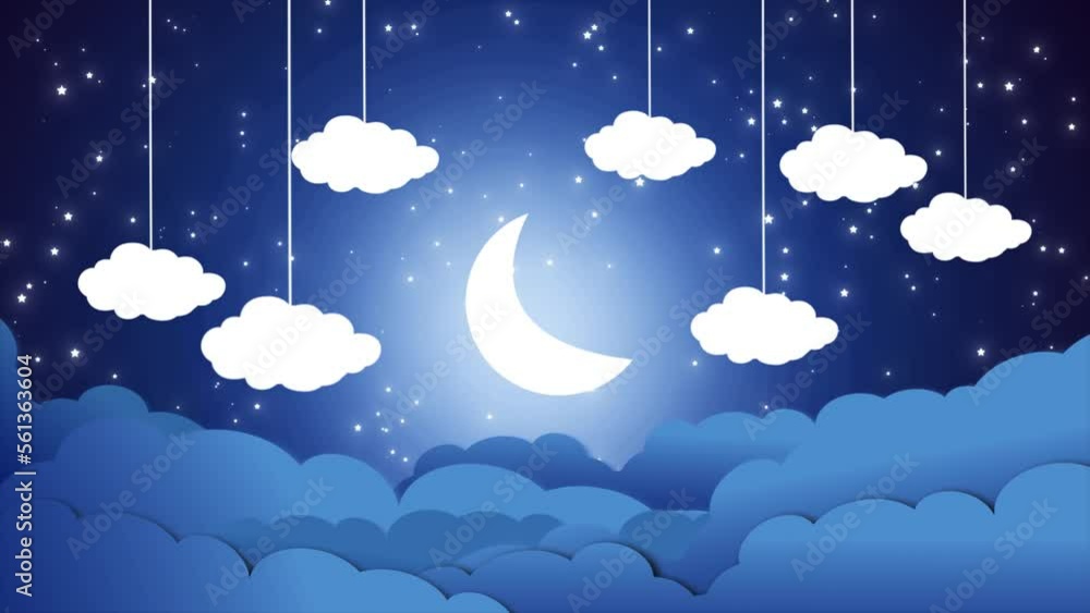 Stockvideo Cartoon Cloud hanging and stars blinking on gradient dark ...