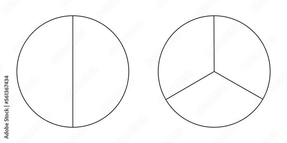 Pie chart, diagram set, two and three sections or steps. Circle icons ...