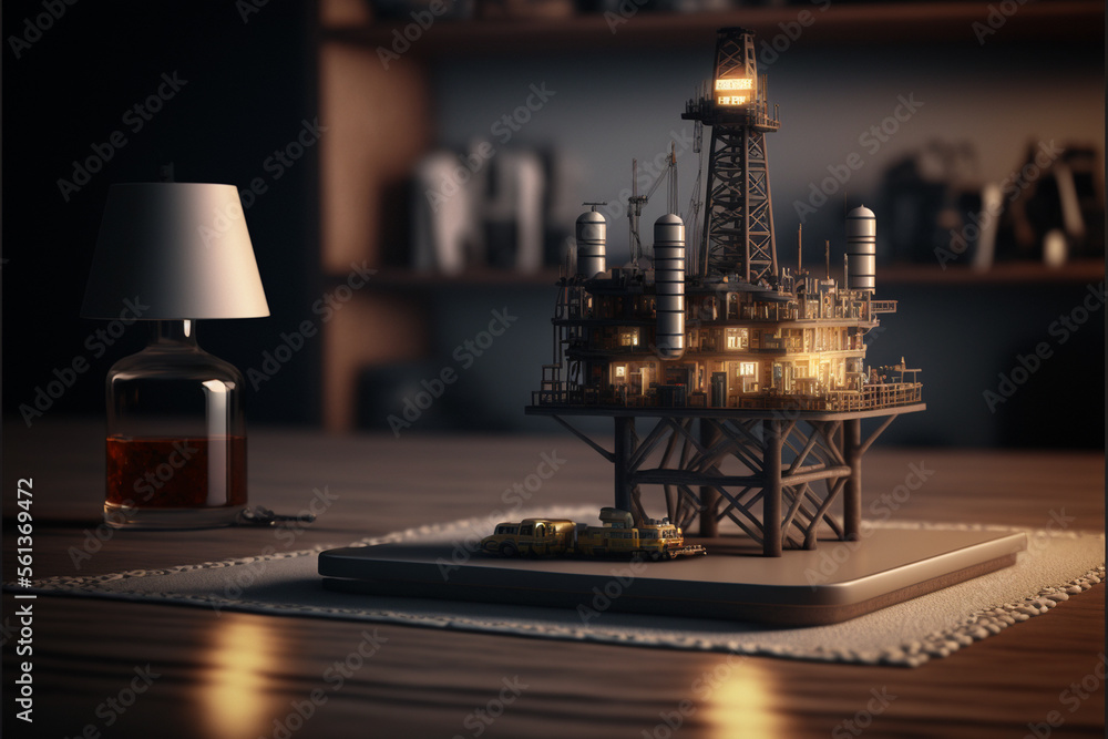 layout offshore oil rig on the desktop in the office, created by a ...