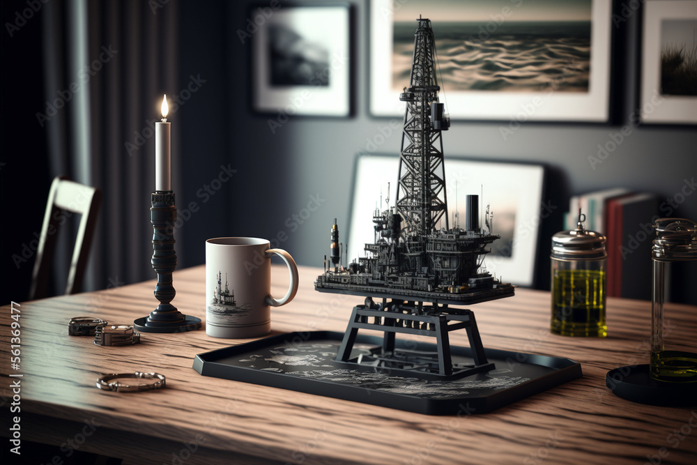 layout offshore oil rig on the desktop in the office, created by a ...