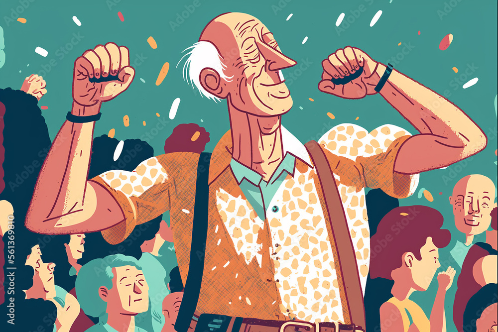 Funny Old Man Dances At A Festival Created By A Neural Network Generative Ai Technology Stock