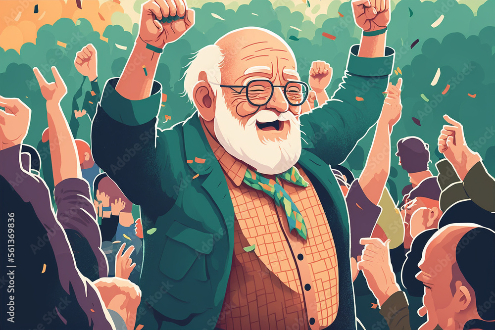 Funny Old Man Dances At A Festival Created By A Neural Network Generative Ai Technology Stock