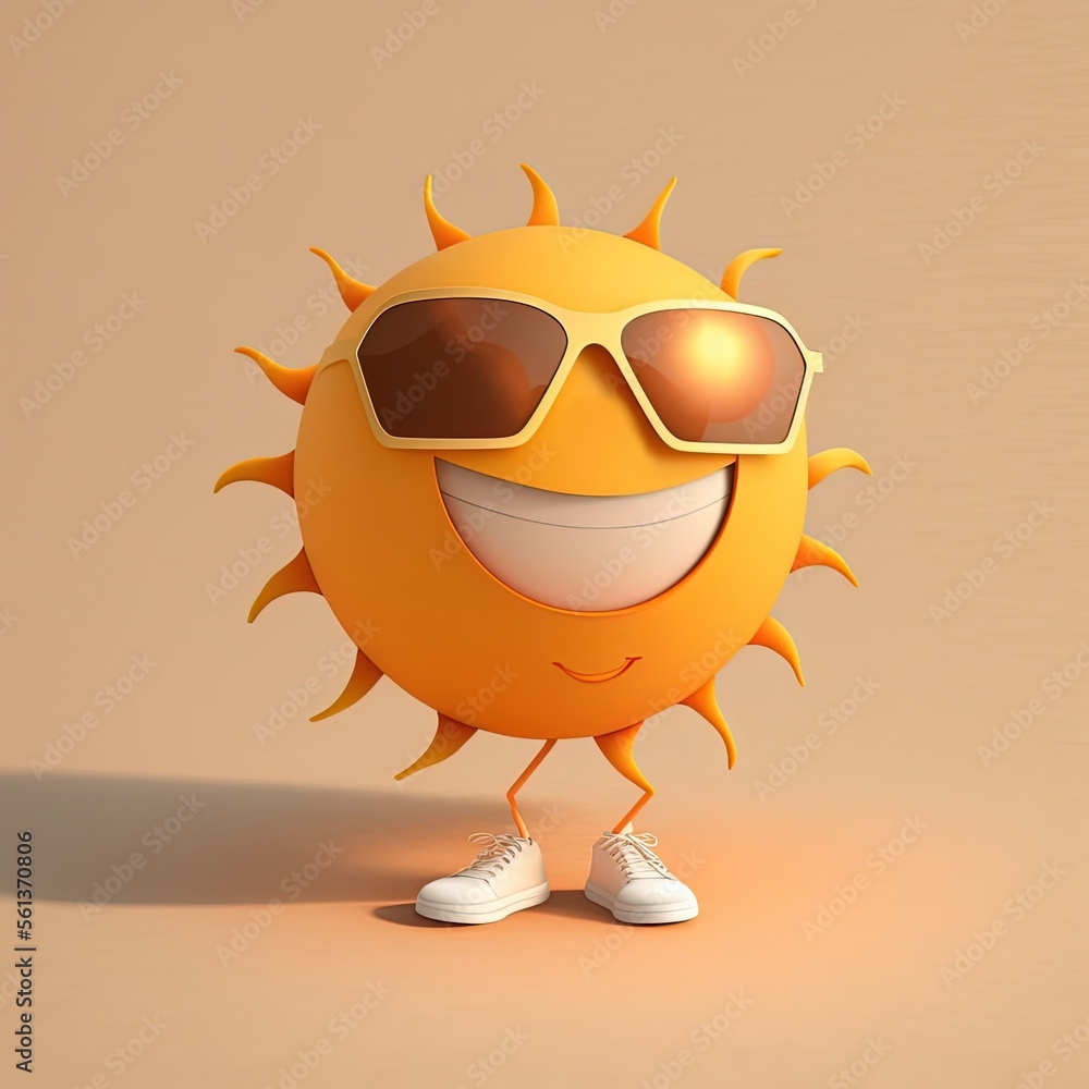 Cute Cartoon Sun Character with Sunglasses (Generative AI) Stock ...