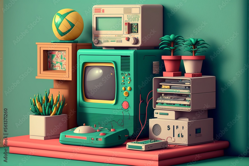 retro gadgets of the 70s, created by a neural network, Generative AI ...