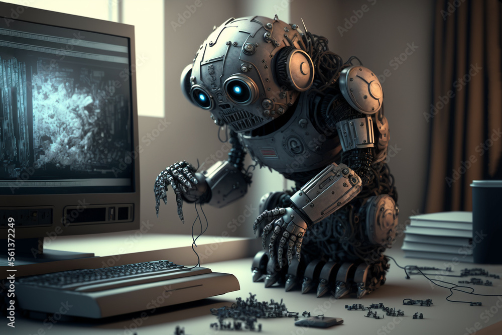 a broken robot is trying to fix itself on its own, created by a neural ...