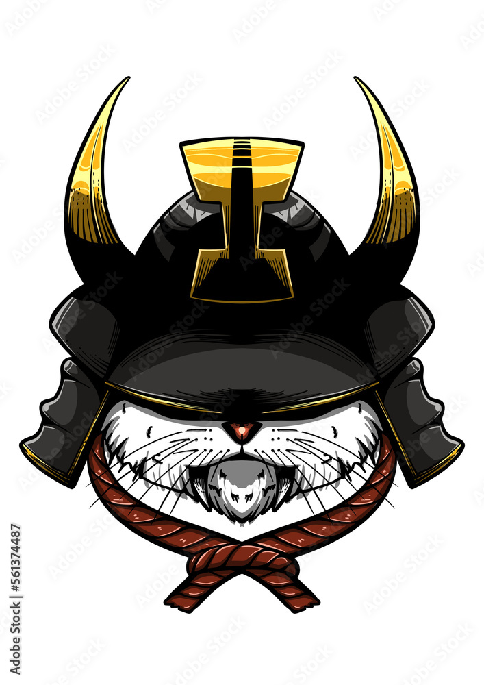 cat wearing samurai helmet named kabuto Stock Illustration | Adobe Stock
