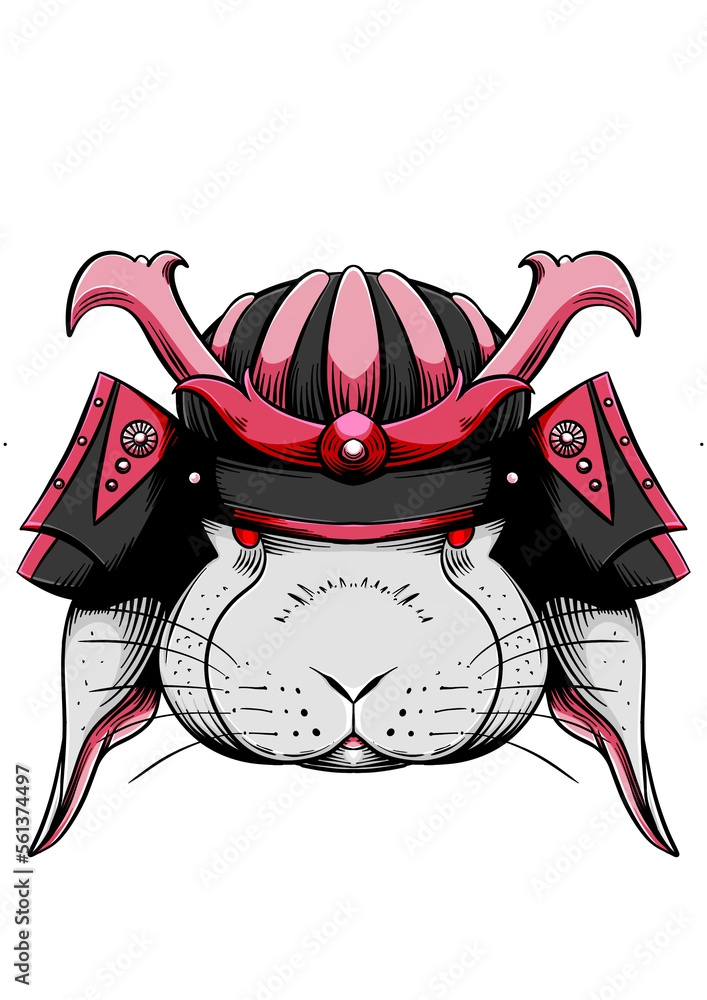 rabbit wearing samurai helmet named kabuto Stock Illustration | Adobe Stock