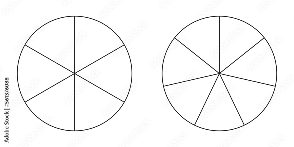 Pie chart, diagram set, six and seven sections or steps. Circle icons ...