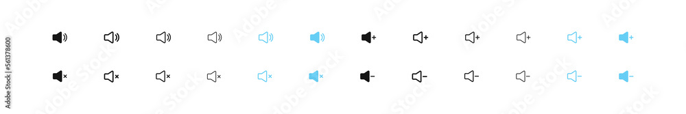 Audio icon. Sound volume plus, minus symbol. Button voice and mute ...