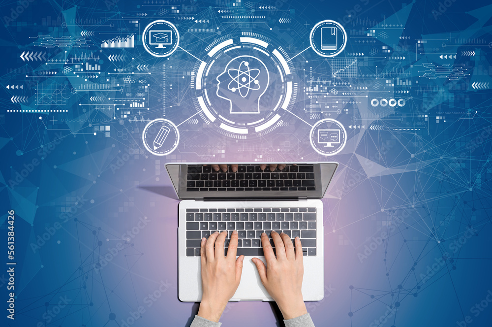 Online education concept with person using a laptop computer Stock ...