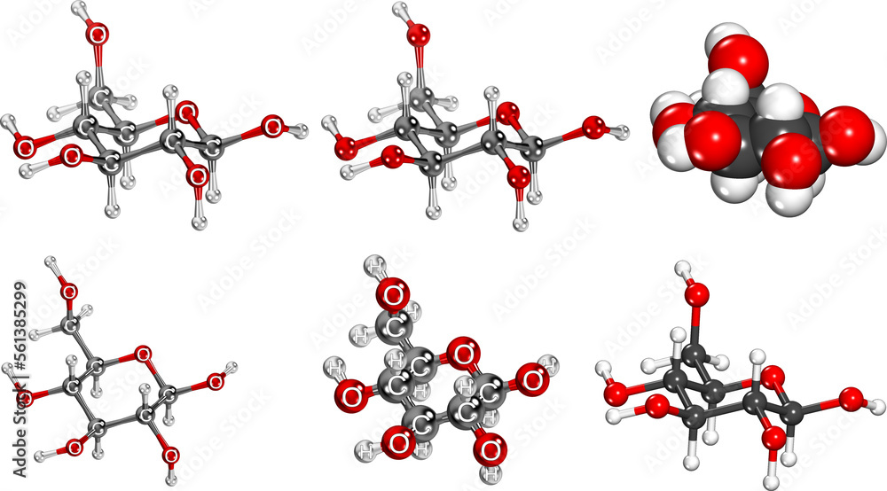 Glucose (sugar: C6H12O6) molecule transparent chemical structure Stock ...