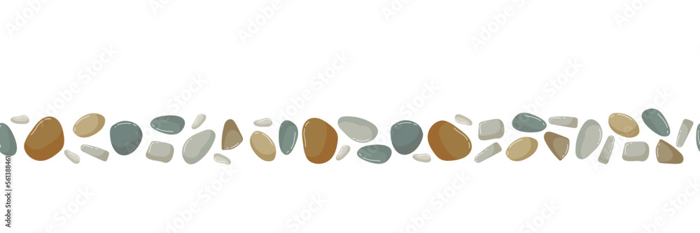 Horizontal Seamless Beach pebbles border. Various shapes different ...