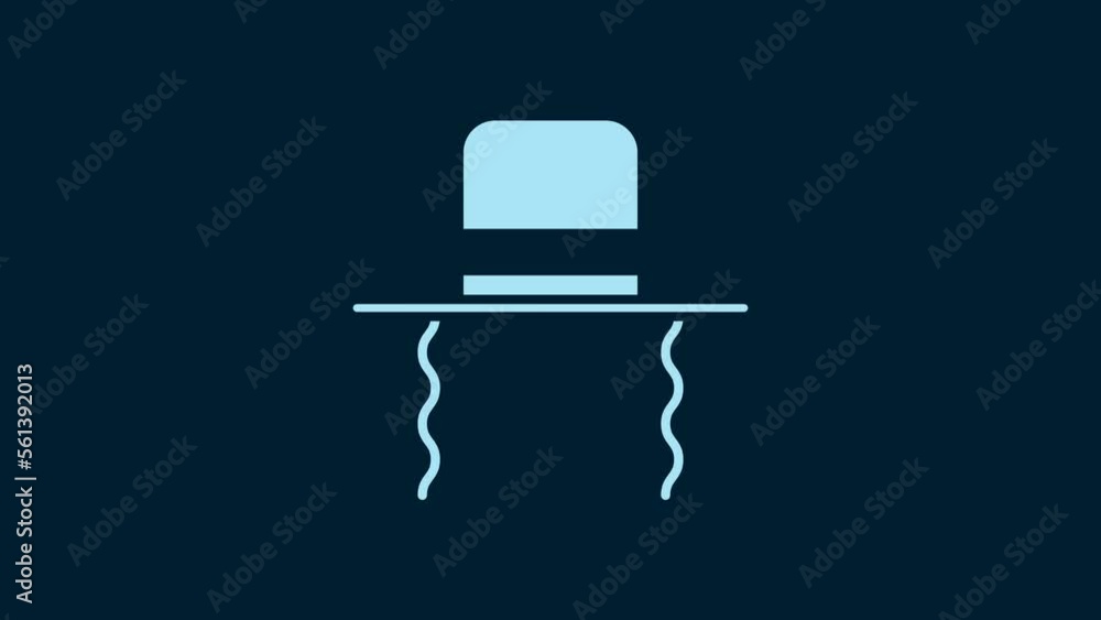 White Orthodox jewish hat with sidelocks icon isolated on blue ...