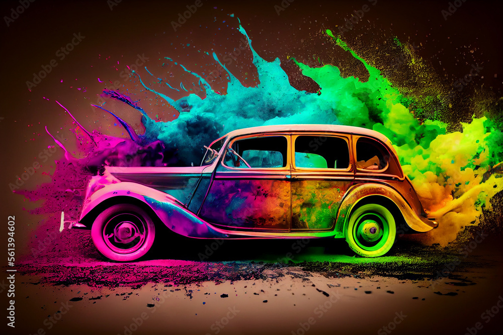 Colorful Color Splash on an Oldtimer Wallpaper Design Stock ...