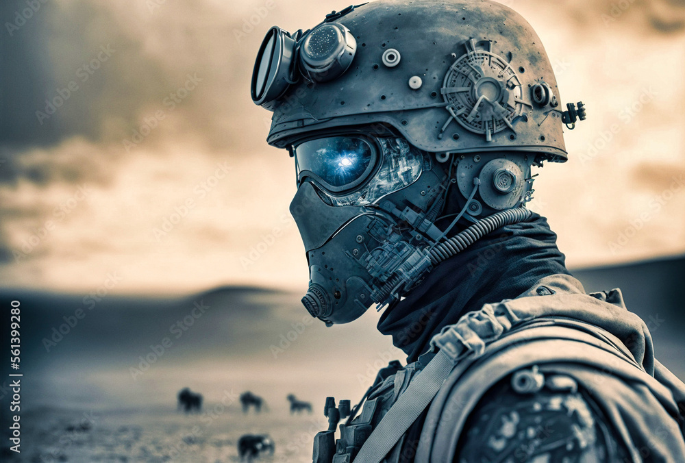WWI retrofuturistic soldier - generative ai Stock Illustration | Adobe ...