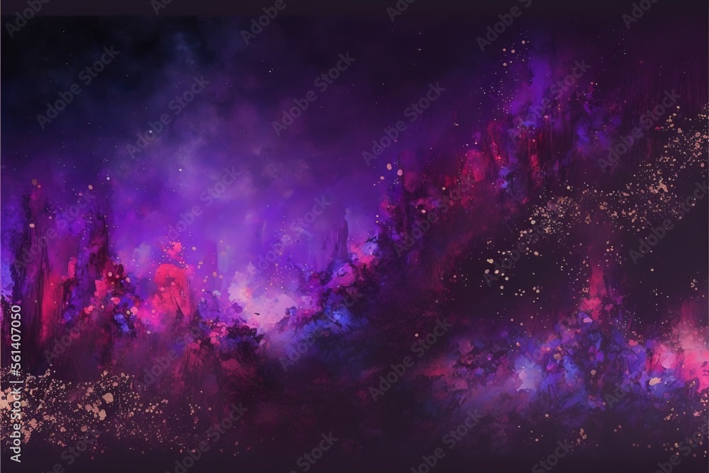 Impressionistic purple pink space modern oil painting and sparkling ...