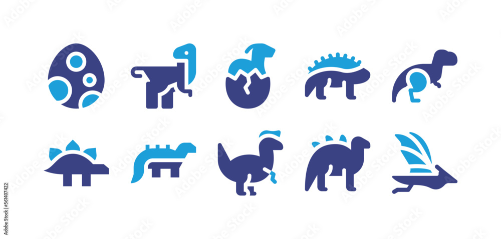 Dinosaur icon set. Duotone color. Vector illustration. Containing egg ...