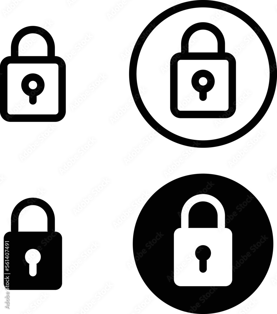 Lock icon, security icon in four styles for web phone or print ...