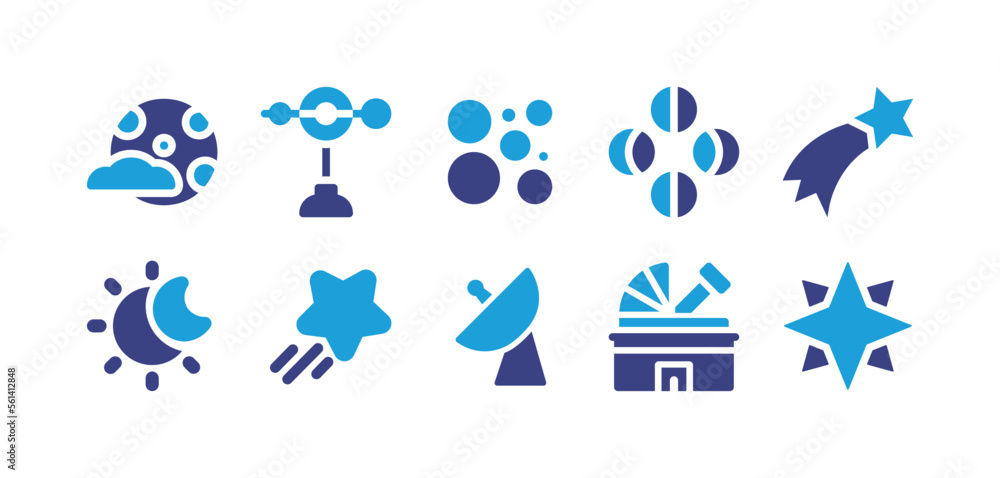 Astronomy icon set. Duotone color. Vector illustration. Containing full ...