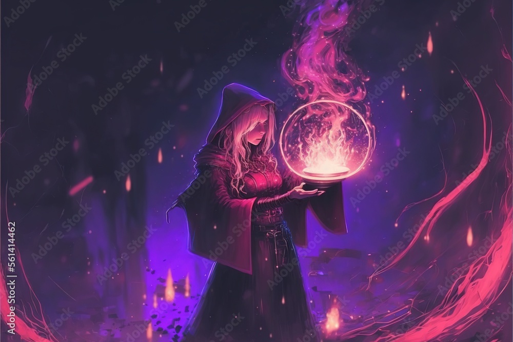 Little girl with magic powers. A girl using the magic in her hand to ...