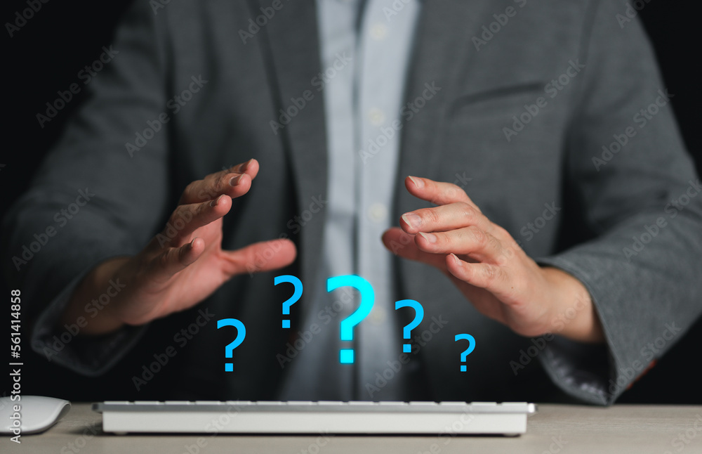businessman holding question mark. concept of Question mark and FAQs ...