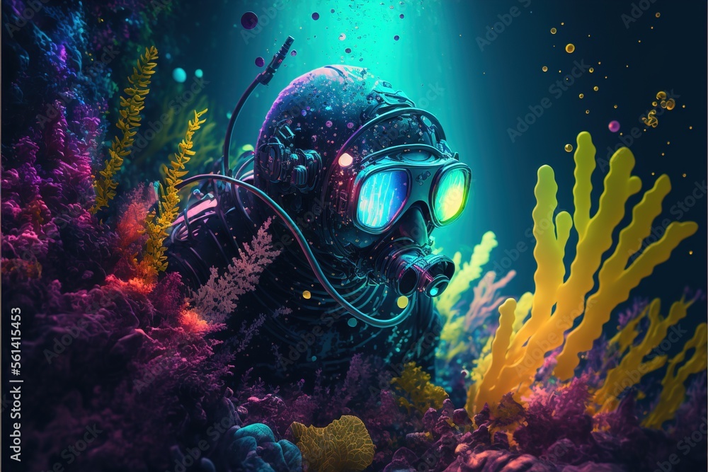 Dive jump into the deep bright neon sea created with generative ai ...