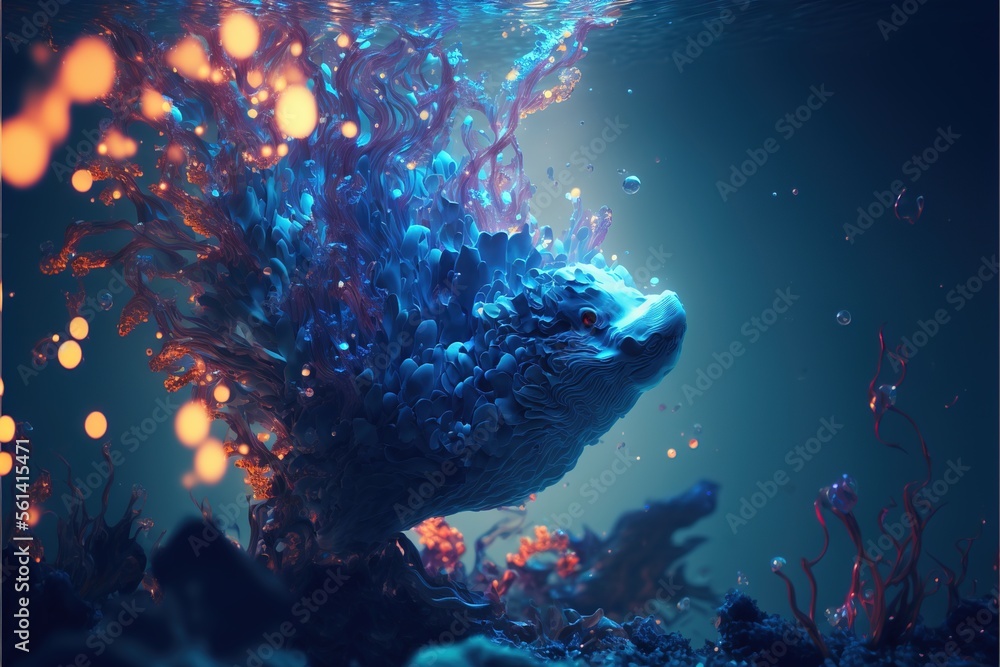 Dive jump into the deep bright neon sea created with generative ai ...