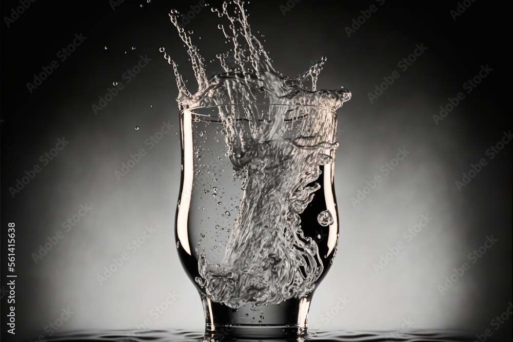 Overflowing water glass like a waterfall, glowing, created with ...