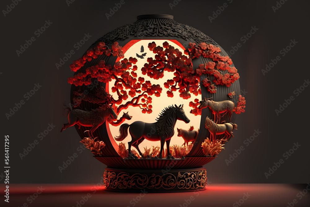 Chinese new year lantern background with zodiac animal horse for ...
