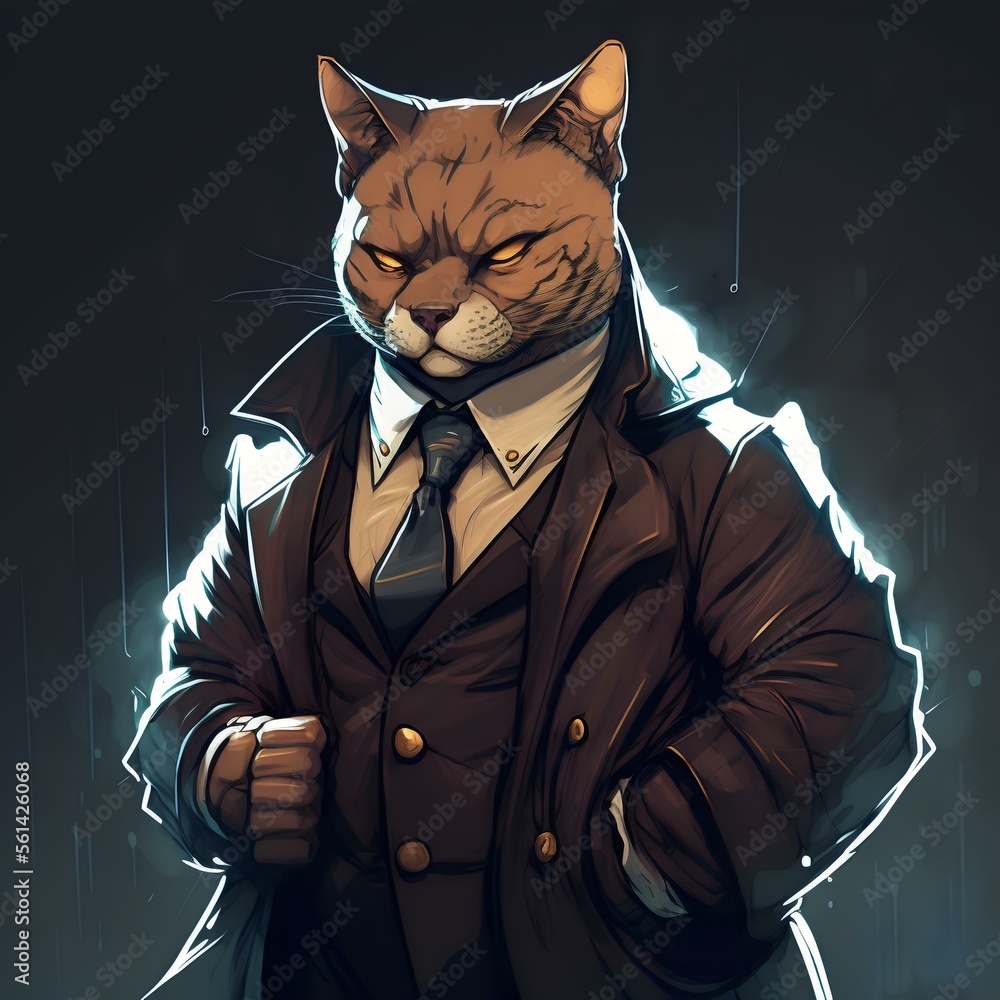 image of a cat character in anime style, dressed in gangster clothing ...