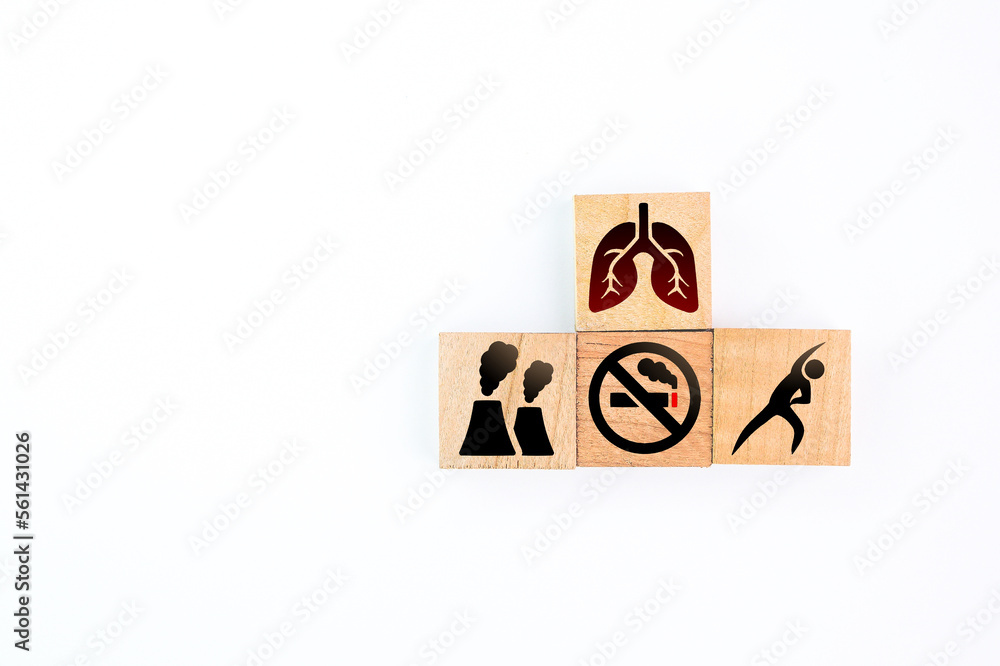 lungs with three tips to take care of them. don't smoke, avoid factory ...