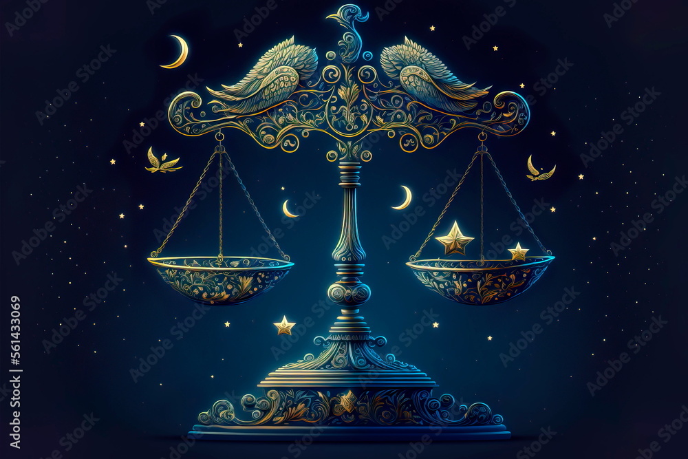 Antique ornate balance scales, Justice and making decision concept.Generative AI Stock ...