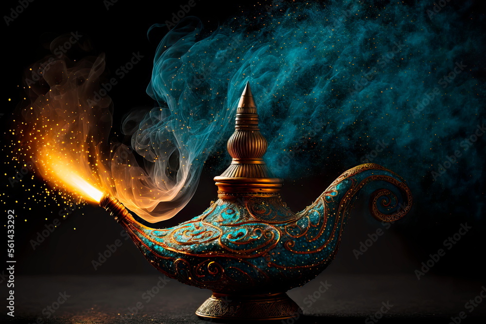 Magical mysterious aladdin lamp. Wallpaper . Generative AI Stock ...
