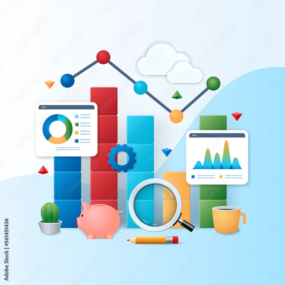 Vetor de Market research banner. Finance graph report and business ...