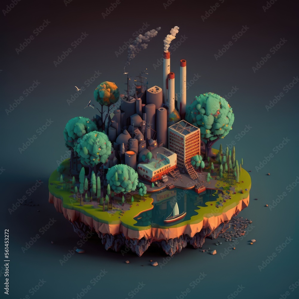 Ethereal green island floating in the sky, complete with a mountain, a ...