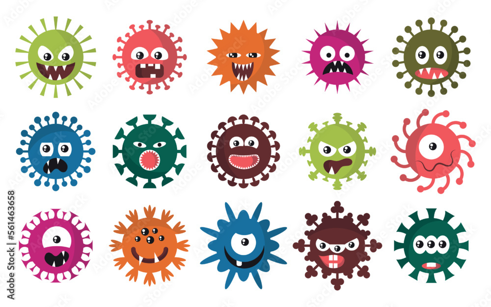 Coronavirus characters. Evil virus germ with face. Hand drawing doodle ...