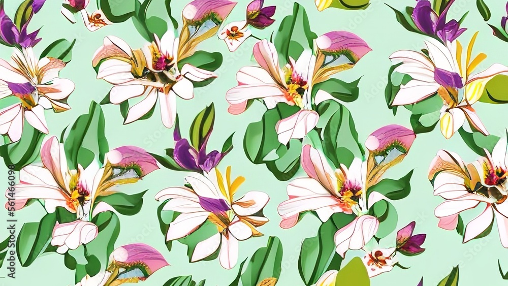 Seamless floral pattern of assorted Alstroemeria flowers, also known as ...