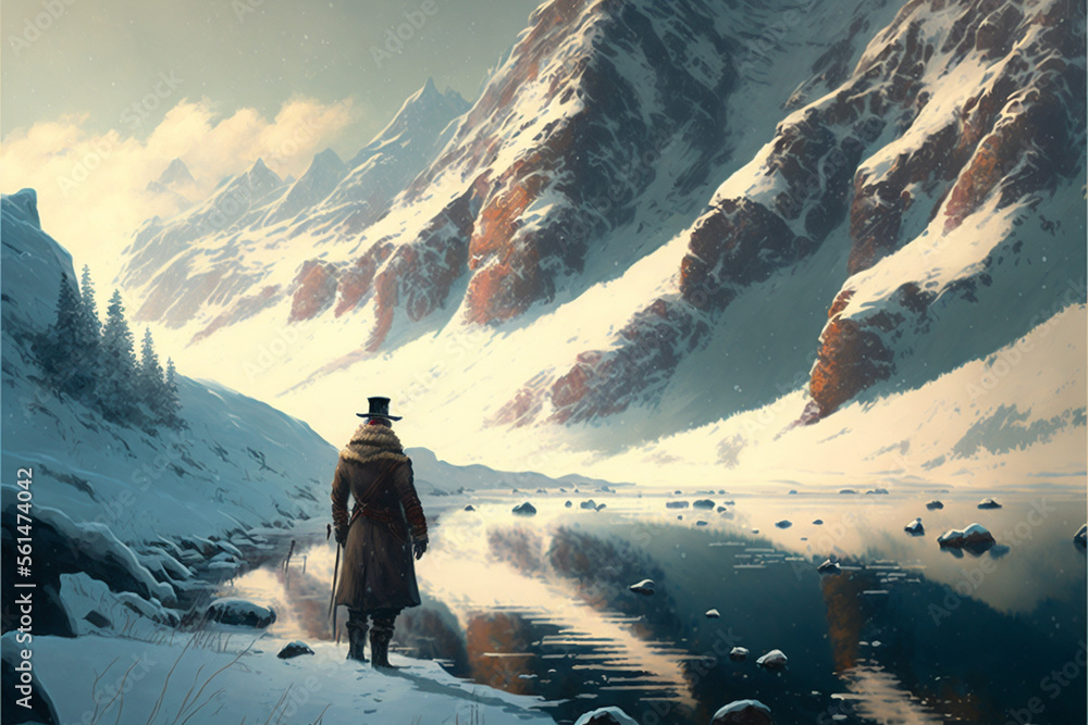 person on the top of a mountain Superb anime-styled and DnD environment ...