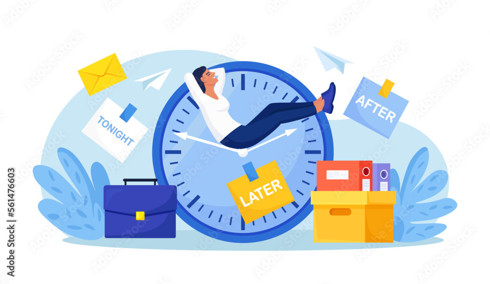 Procrastination or project deadline. Lazy business woman sitting on ...