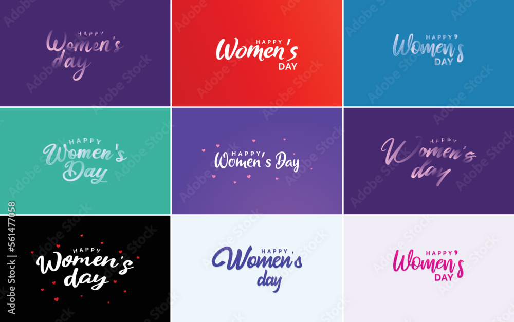 Set of International Women's Day cards with a logo and a gradient color ...