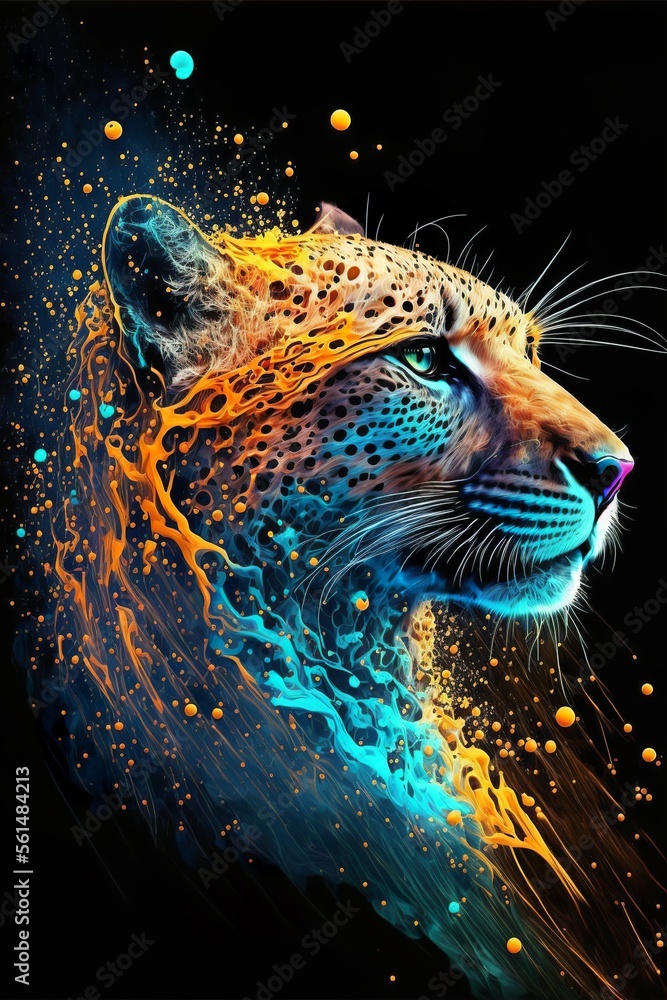 Painted animal with paint splash painting technique on colorful ...