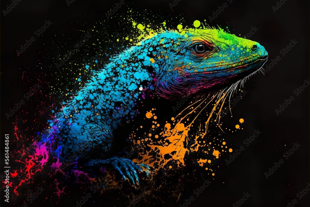 Painted animal with paint splash painting technique on colorful ...