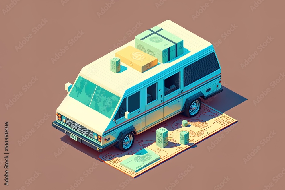 Thin line isometric drawing of a bank and money, showing a dollar bill ...
