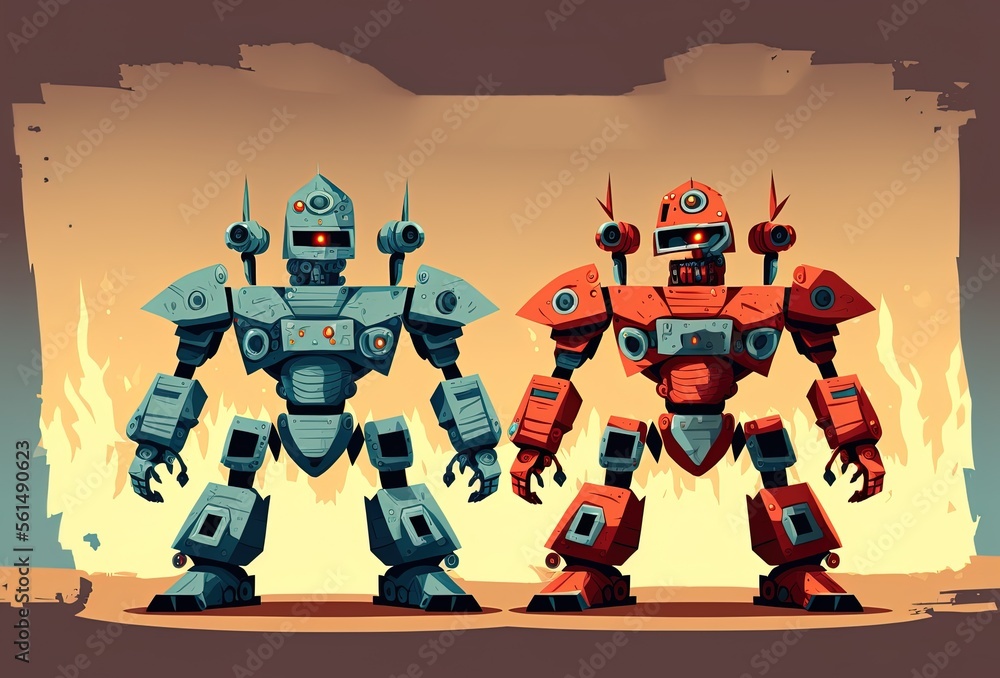 Cartoon banner depicting an evolving robot army at war Generative AI ...