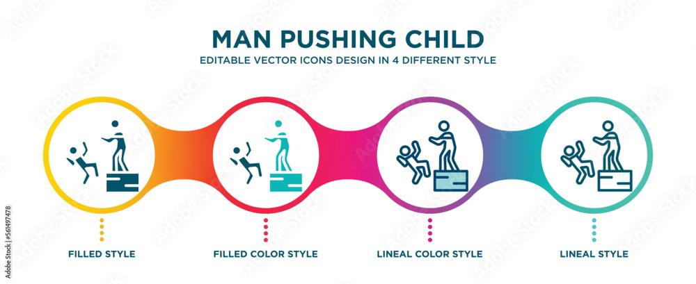 man pushing child icon in 4 different styles such as filled, color ...
